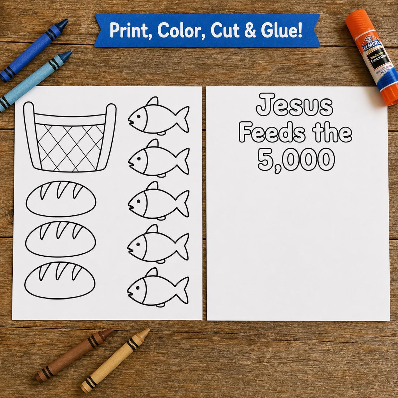 Jesus Feeds the 5000 Craft for Kids, 5 Loaves and 2 Fish Printable ...