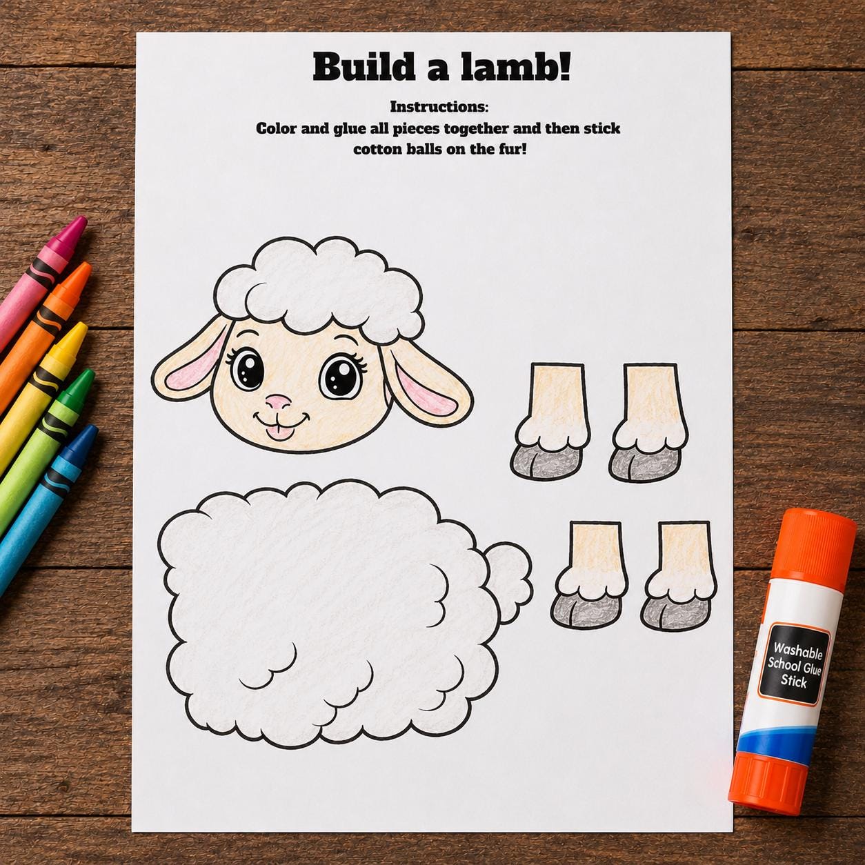 Lamb Cut and Paste Craft Printable, Build a Sheep Coloring Activity ...