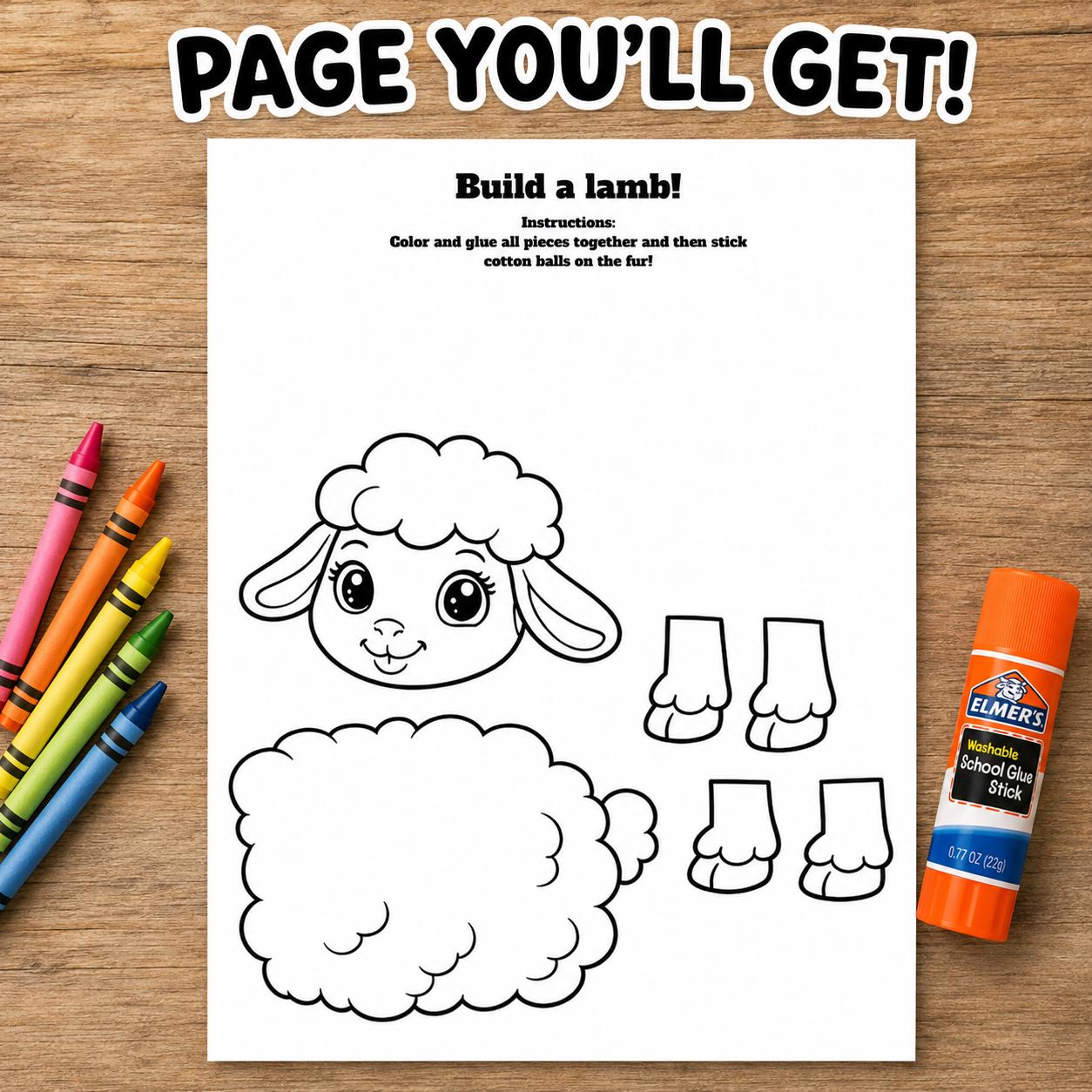 Lamb Cut and Paste Craft Printable, Build a Sheep Coloring Activity ...