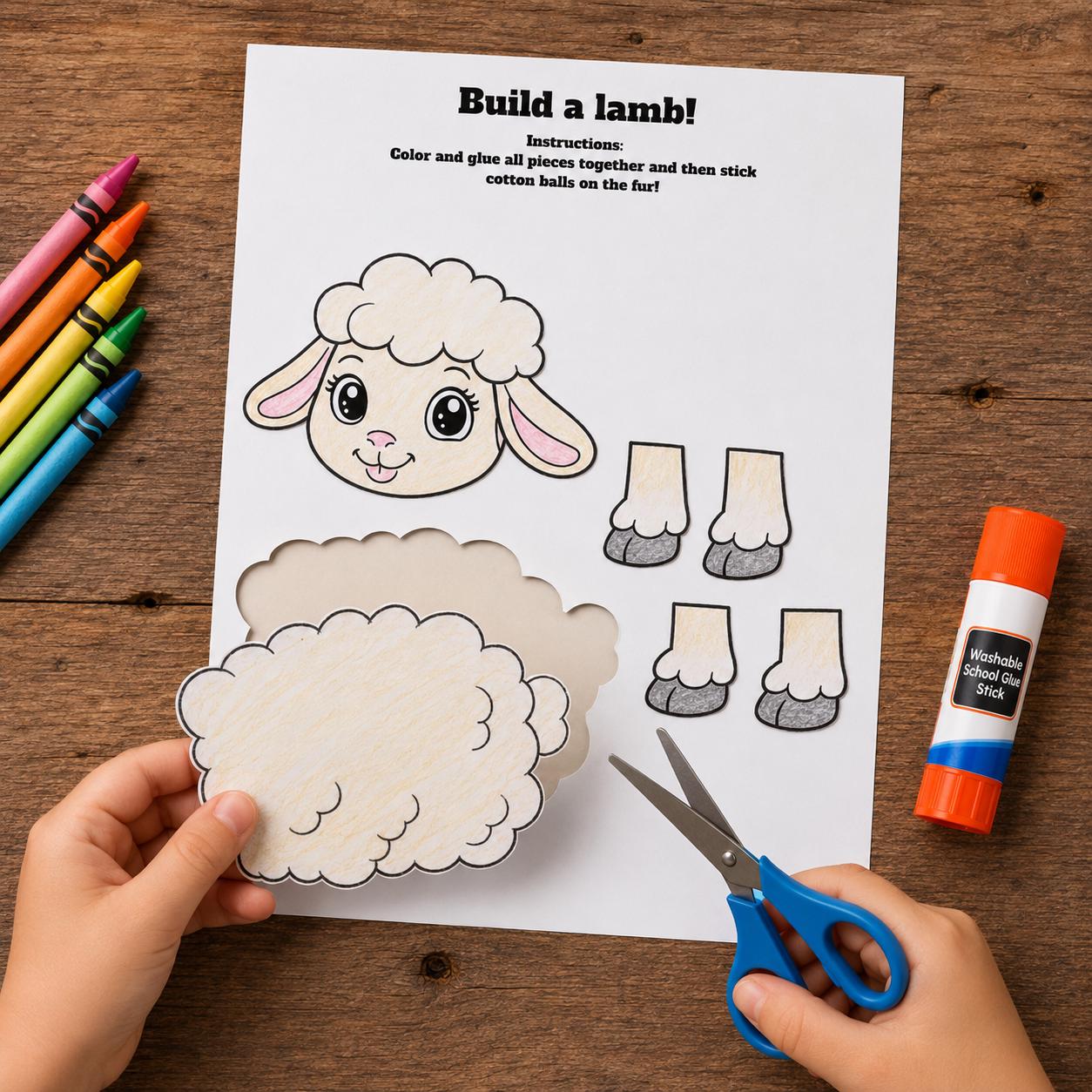 Lamb Cut and Paste Craft Printable, Build a Sheep Coloring Activity ...