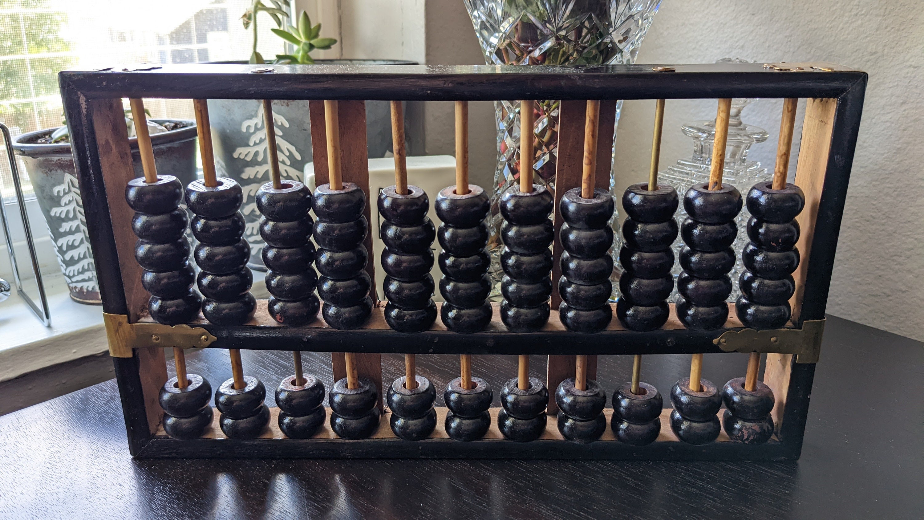 Antique Lotus Flower Brand Abacus Wood & Brass People's - Etsy