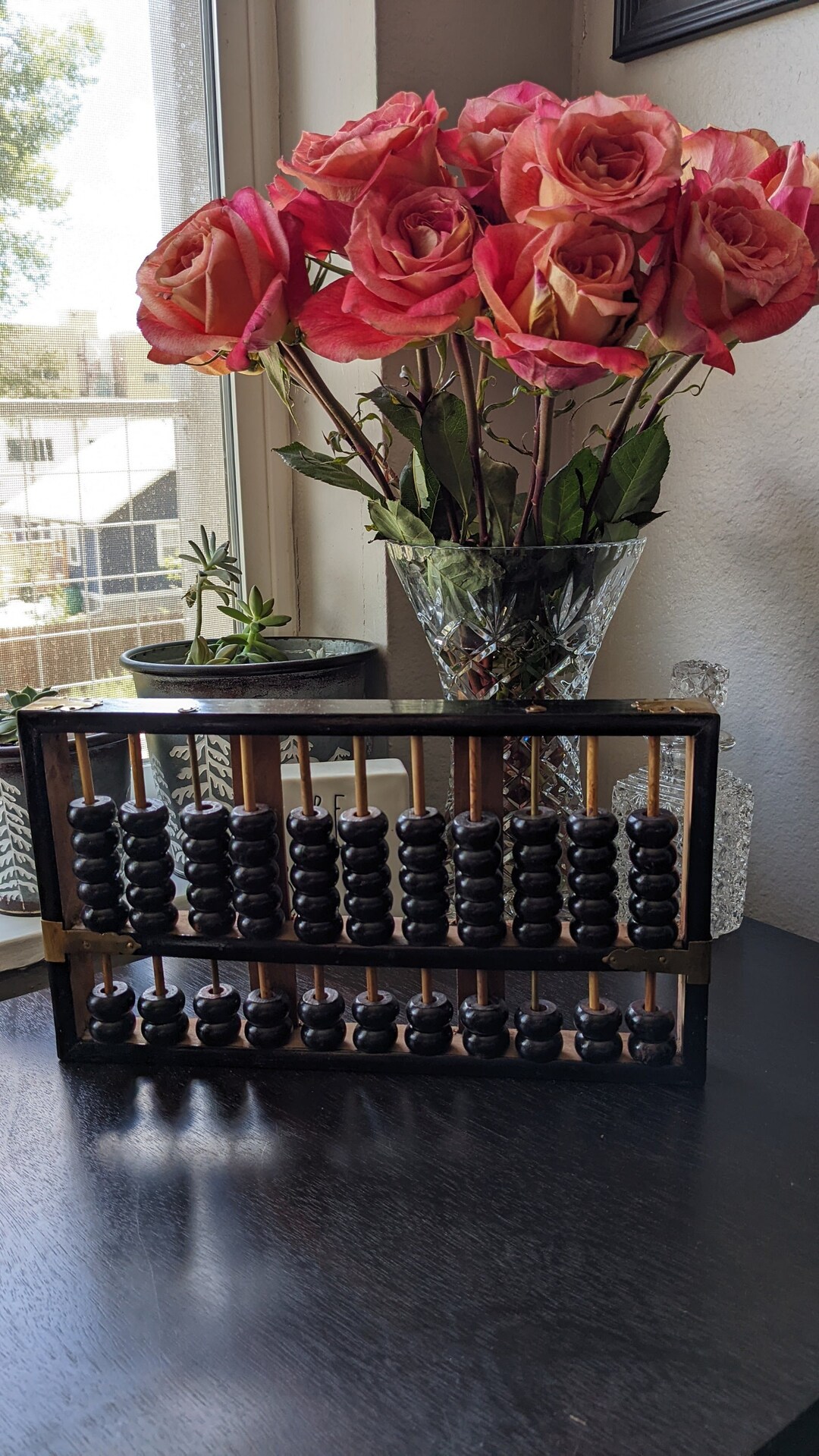 Antique Lotus Flower Brand Abacus Wood & Brass People's - Etsy