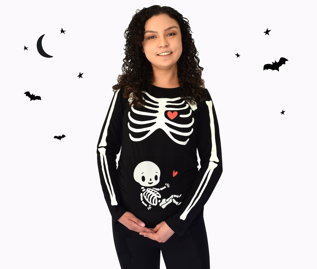 Pregnant Halloween Skeleton Costume Maternity Baby Halloween Shirt Glow ...