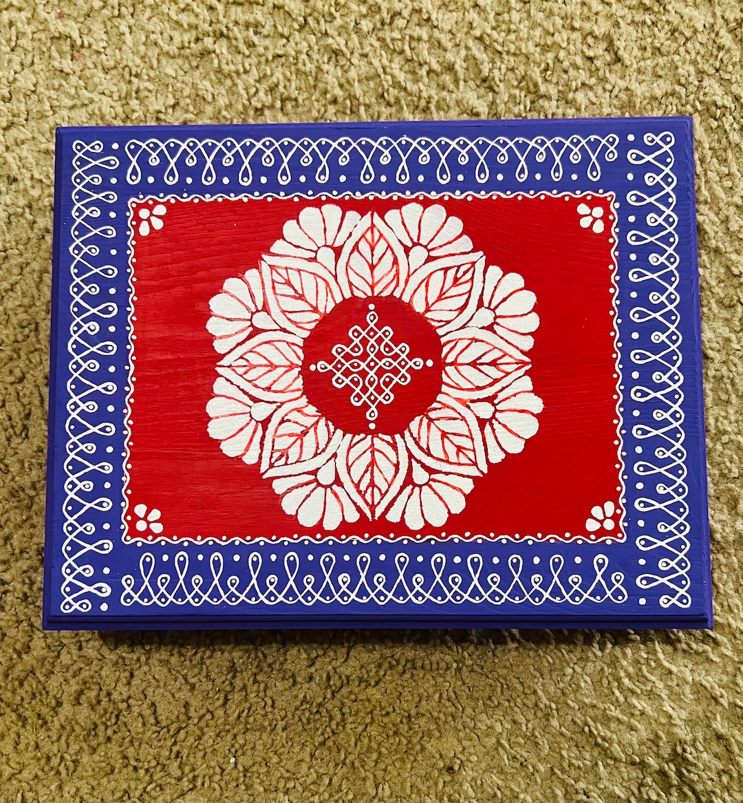 Kolam Designed Wood Chowki / Peeta/ Stool . Indian Decor - Etsy