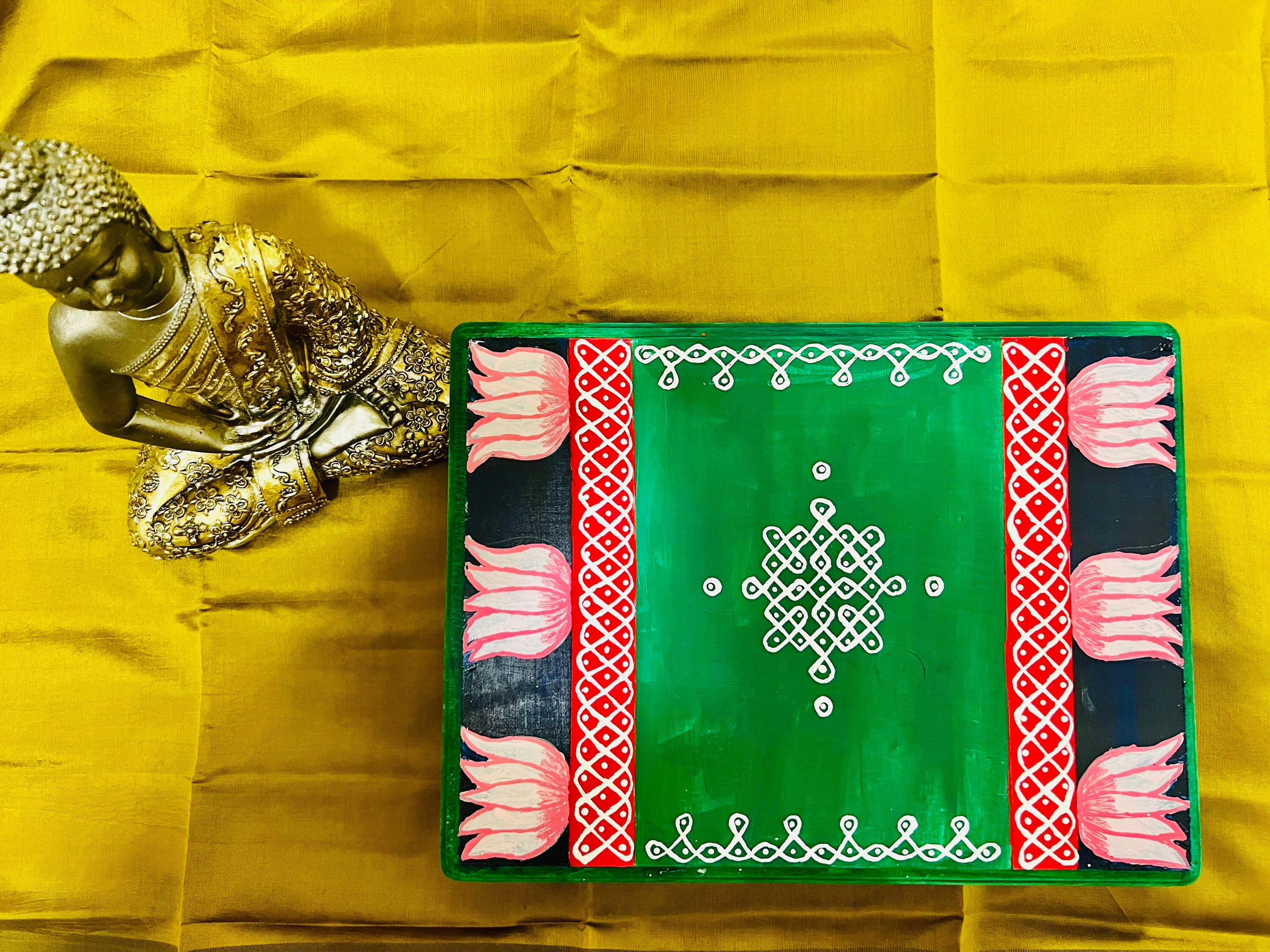 Kolam Designed Wood Chowki / Peeta/ Stool . Indian Decor - Etsy Singapore