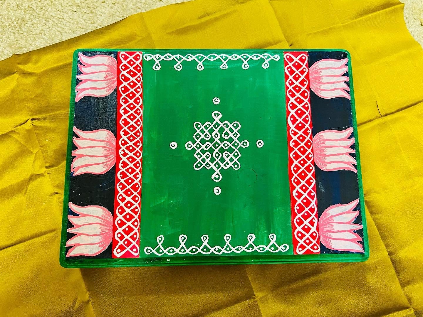 Kolam Designed Wood Chowki / Peeta/ Stool . Indian Decor - Etsy Singapore