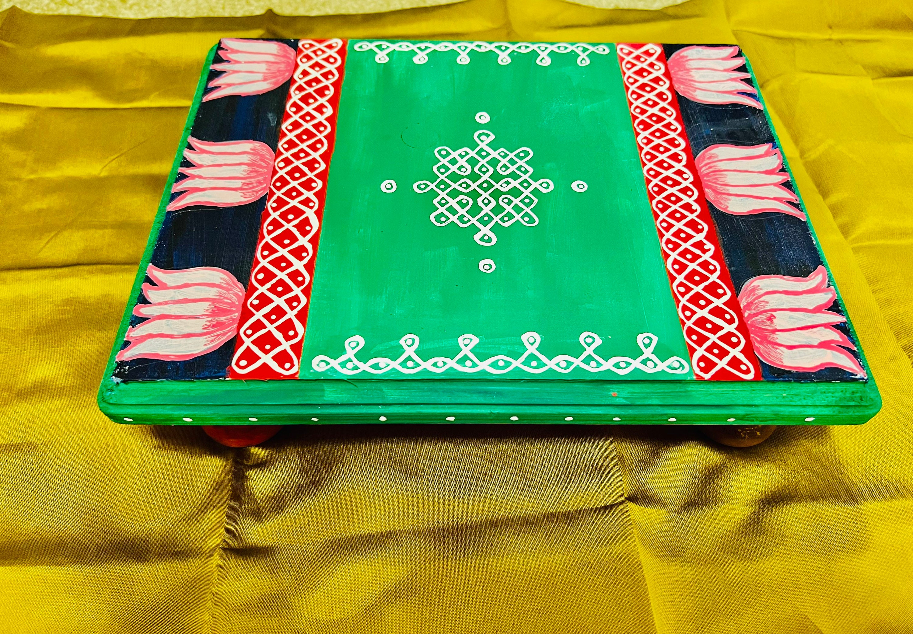 Kolam Designed Wood Chowki / Peeta/ Stool . Indian Decor - Etsy Singapore