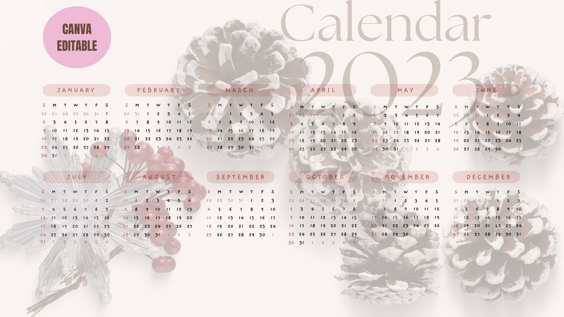 2023 Calendar Template 100% Editable Text and Images 2023 Calendar Pdf ...
