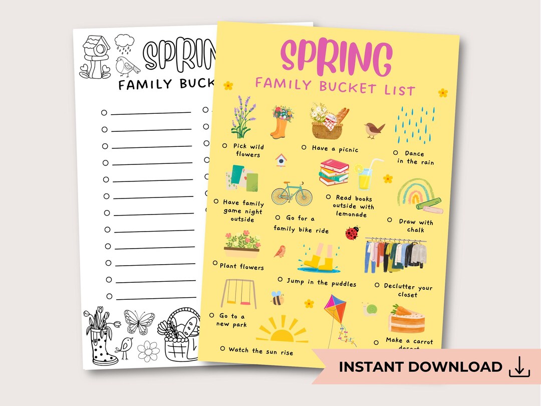 Spring Family Bucket List, Printable Journal Page, Spring to Do List ...