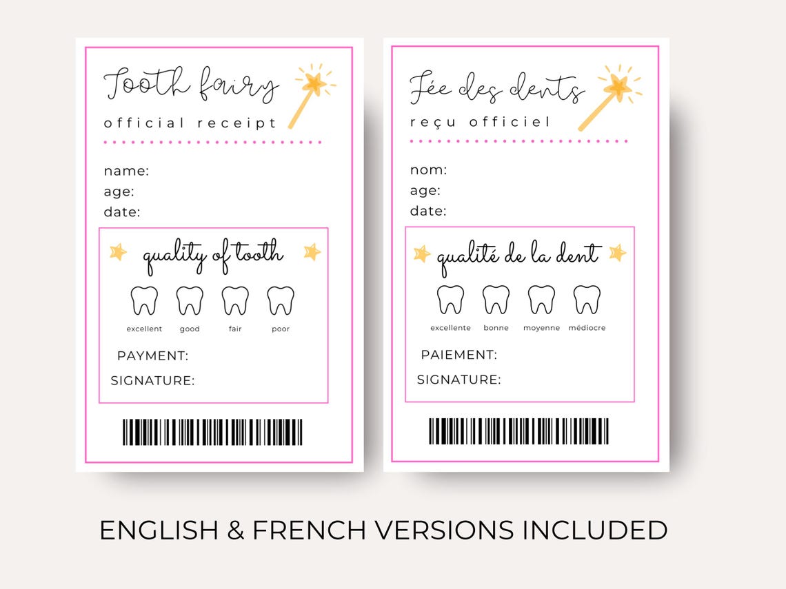 Tooth Fairy Receipt Printable Certificate, First Tooth Lost, Kids Tooth ...