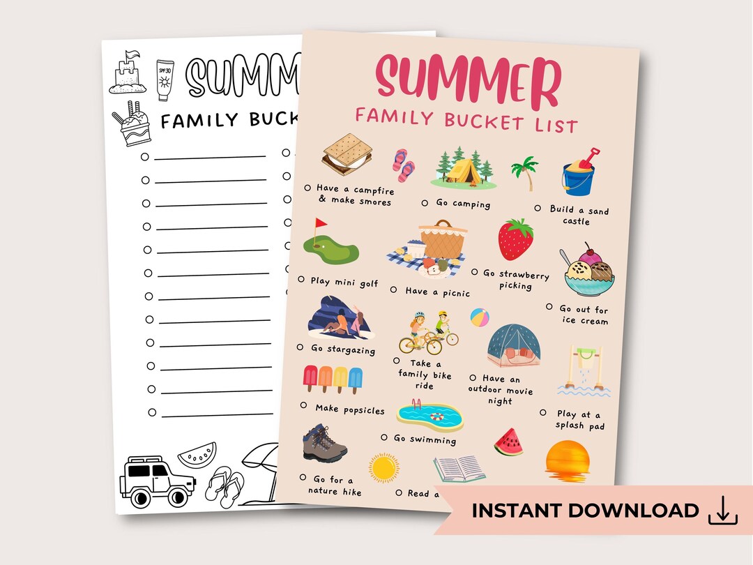 Summer Family Bucket List, Printable Journal Page, Summer to Do List ...