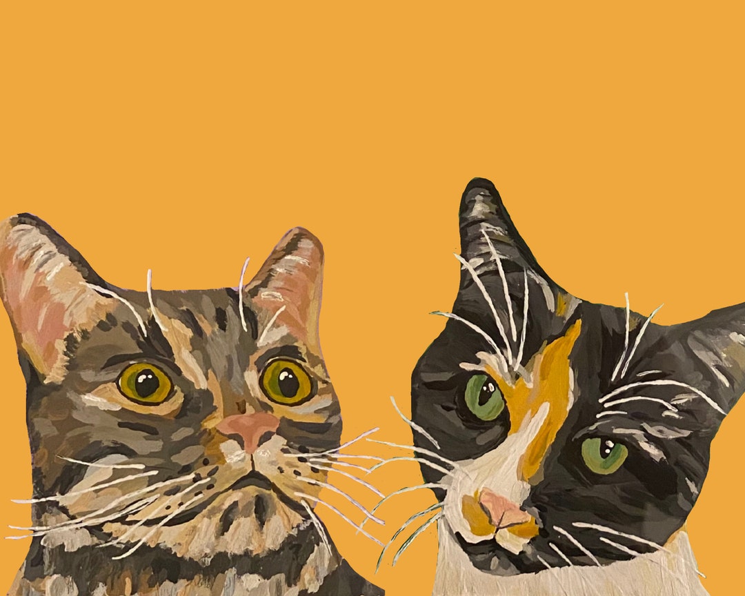 Custom Double Cat Portrait Painting, Double Pet Portrait, Double Animal ...