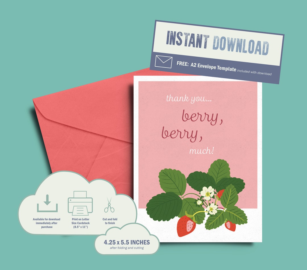 Berry Appreciative Printable Card - Teacher Appreciation Card -instant ...