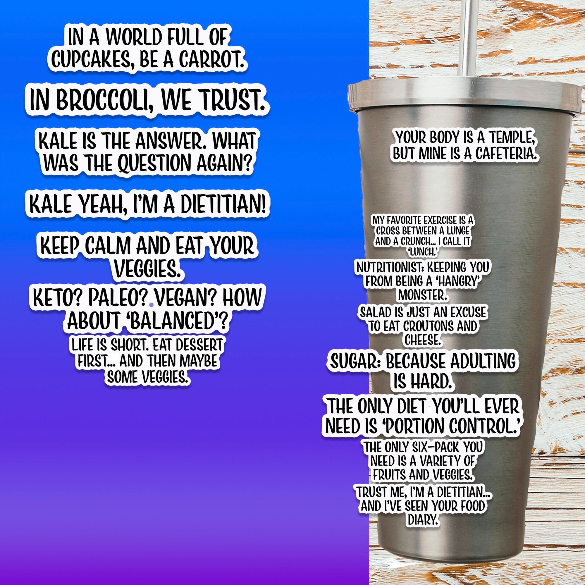 Nutritionist Dietitian 50 Sticker Pack Decal for Tumbler, Laptop, Water ...