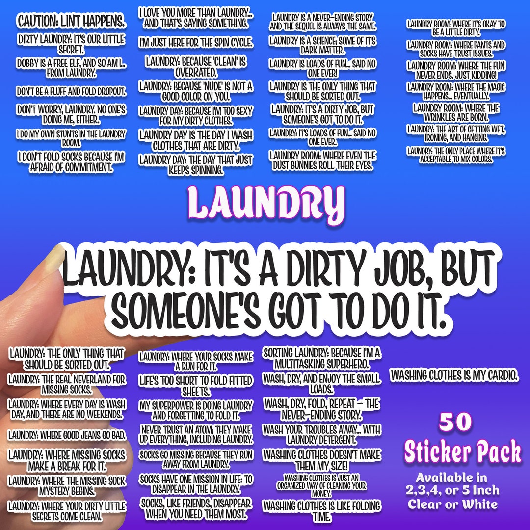 Laundry 50 Sticker Pack Cleaning Stickers Sticker Sheet Text Stickers ...
