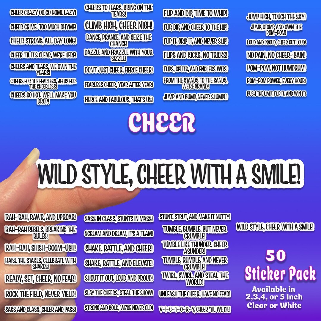 Cheer 50 Sticker Pack Text Stickers Txt Stickers Sticker Sheet Suitcase ...