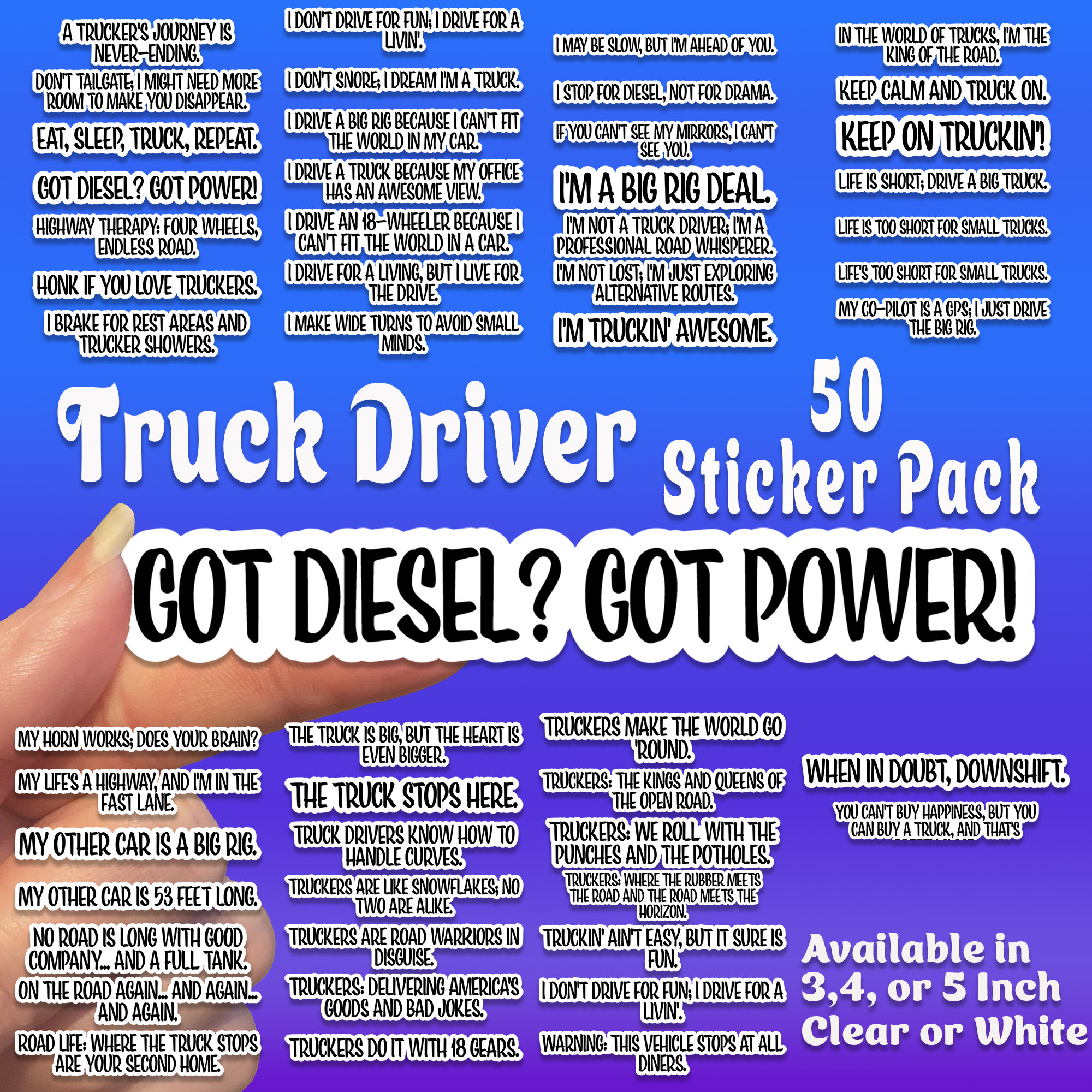 Truck Driver 50 Sticker Pack Decal for Tumbler, Laptop, Water-bottle ...