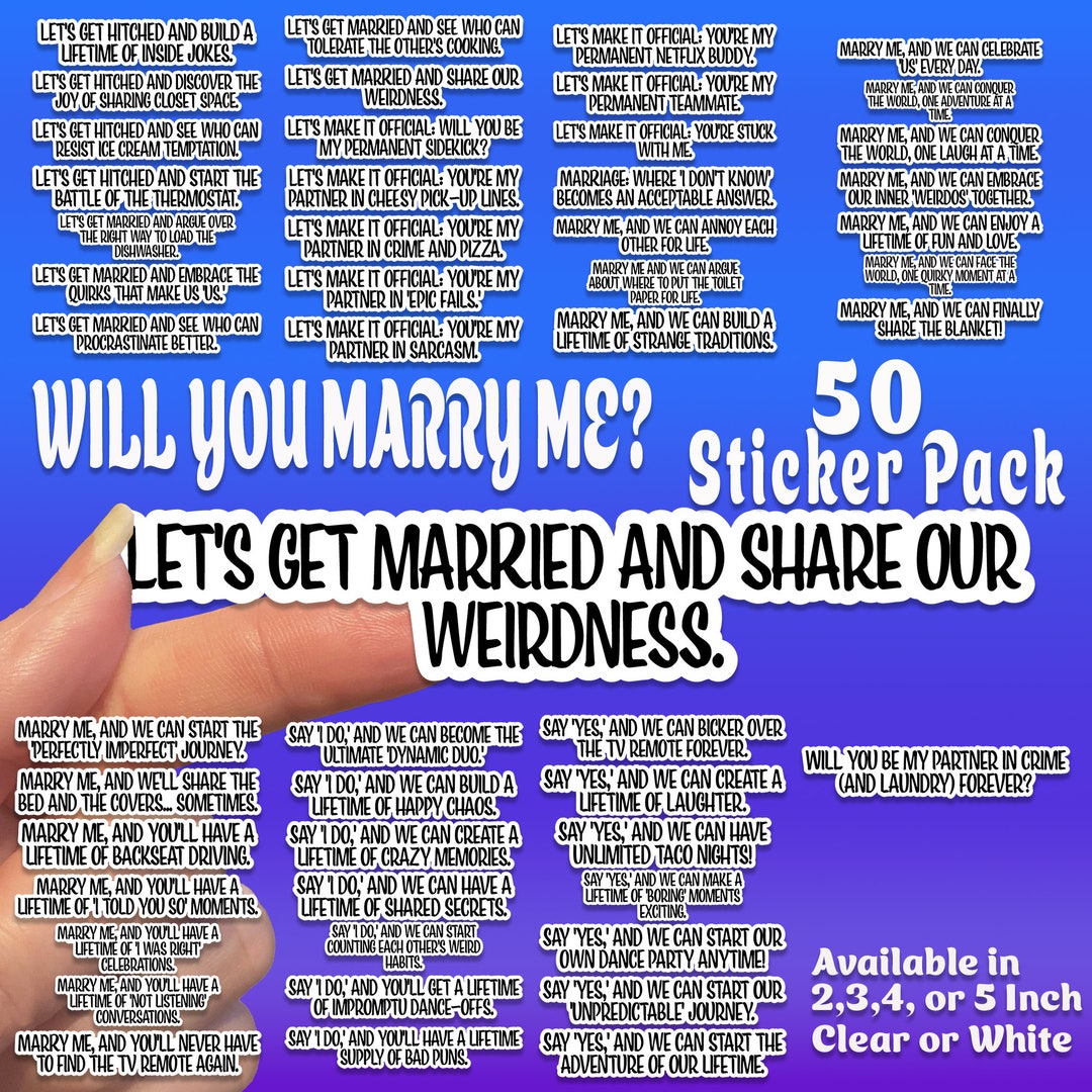 Will You Marry Me Proposal Sticker Pack Sticker Sheet, Suitcase ...