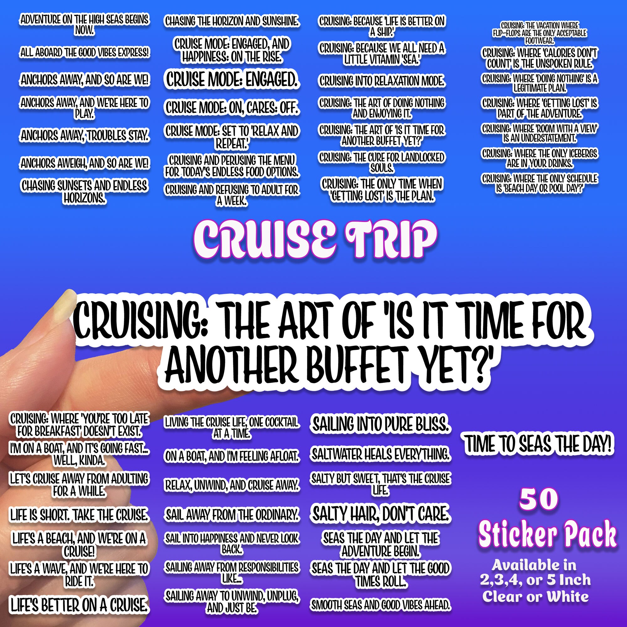 Cruise Trip 50 Sticker Pack Text Stickers Sticker Sheet Txt Stickers Funny Stickers Suitcase ...