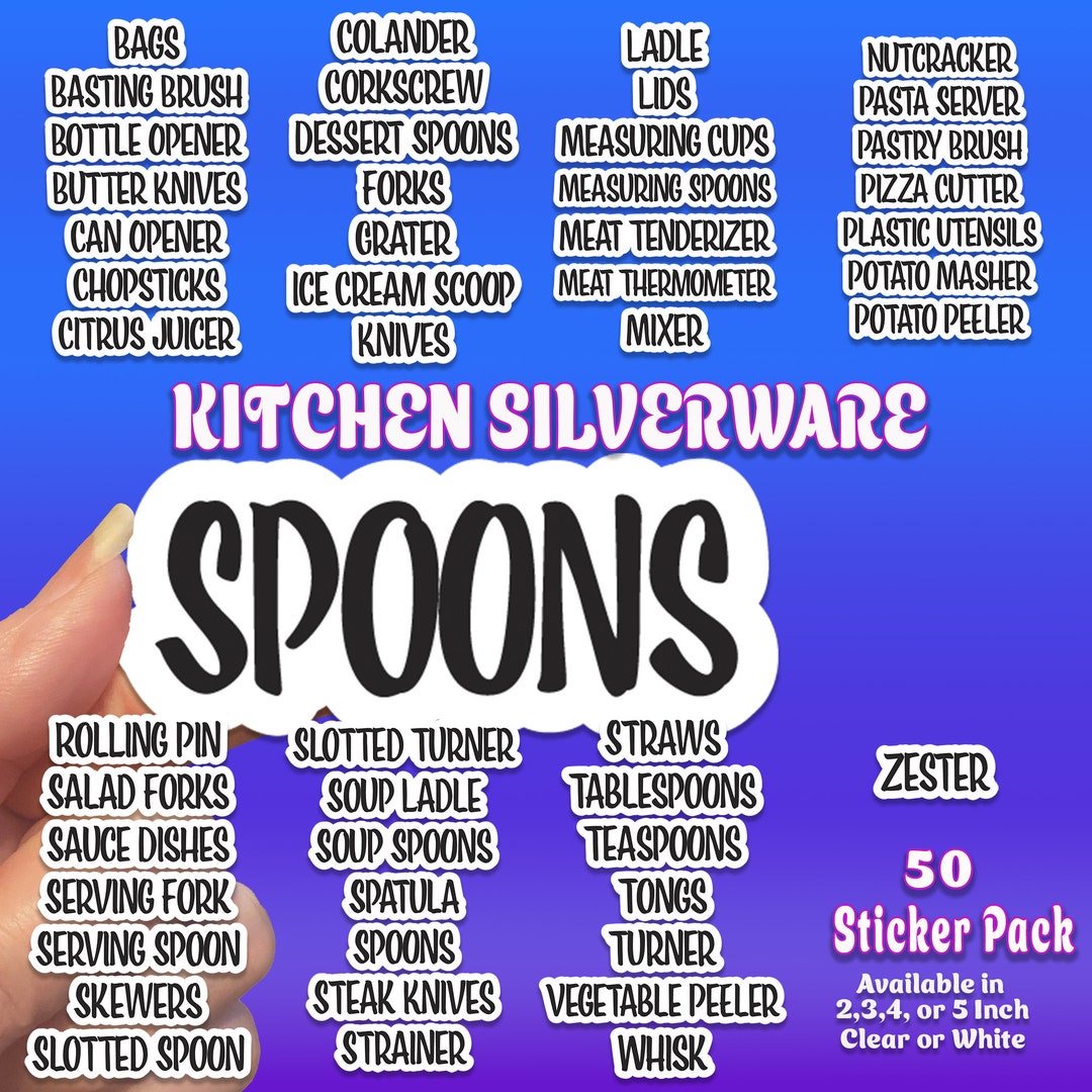 Kitchen Silverware Organizing Labels 50 Sticker Pack Cleaning Sticker ...