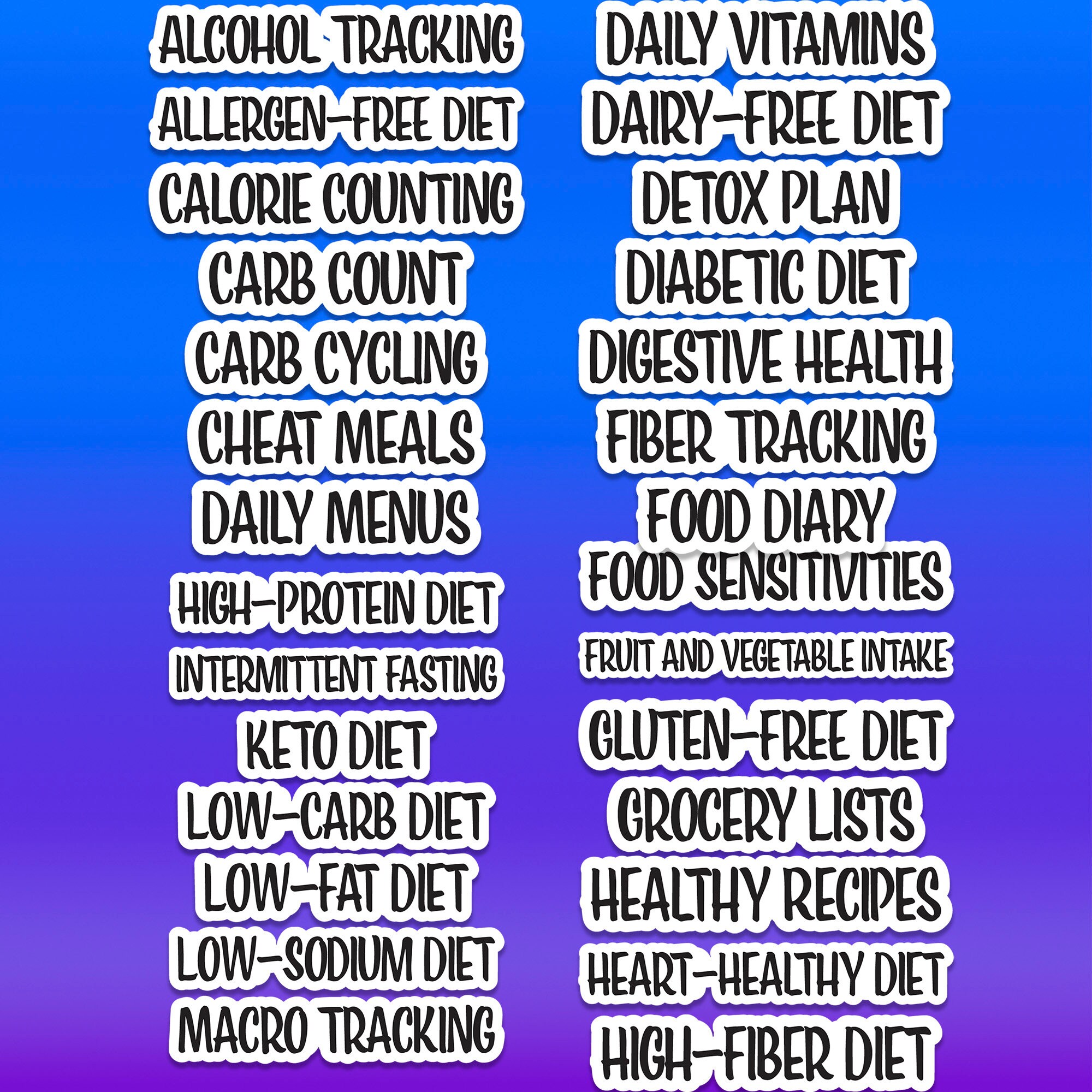 Diet Tracking Organizing Labels 50 Sticker Pack Vision Board Sticker ...