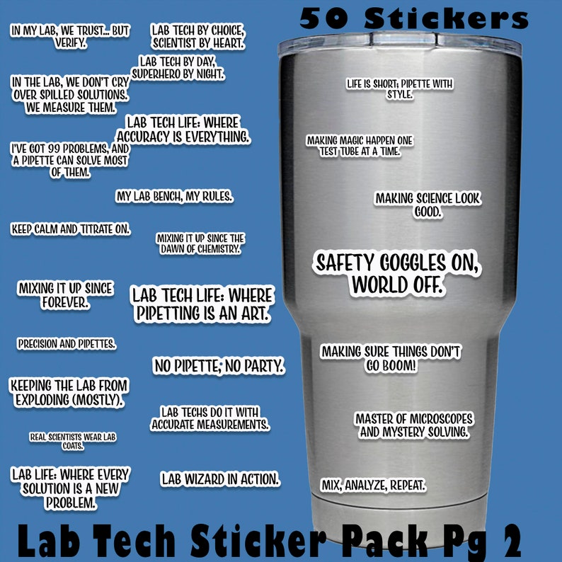 Lab Tech 50 Sticker Pack Water Bottle Sticker, Laptop Decals, Sticker ...