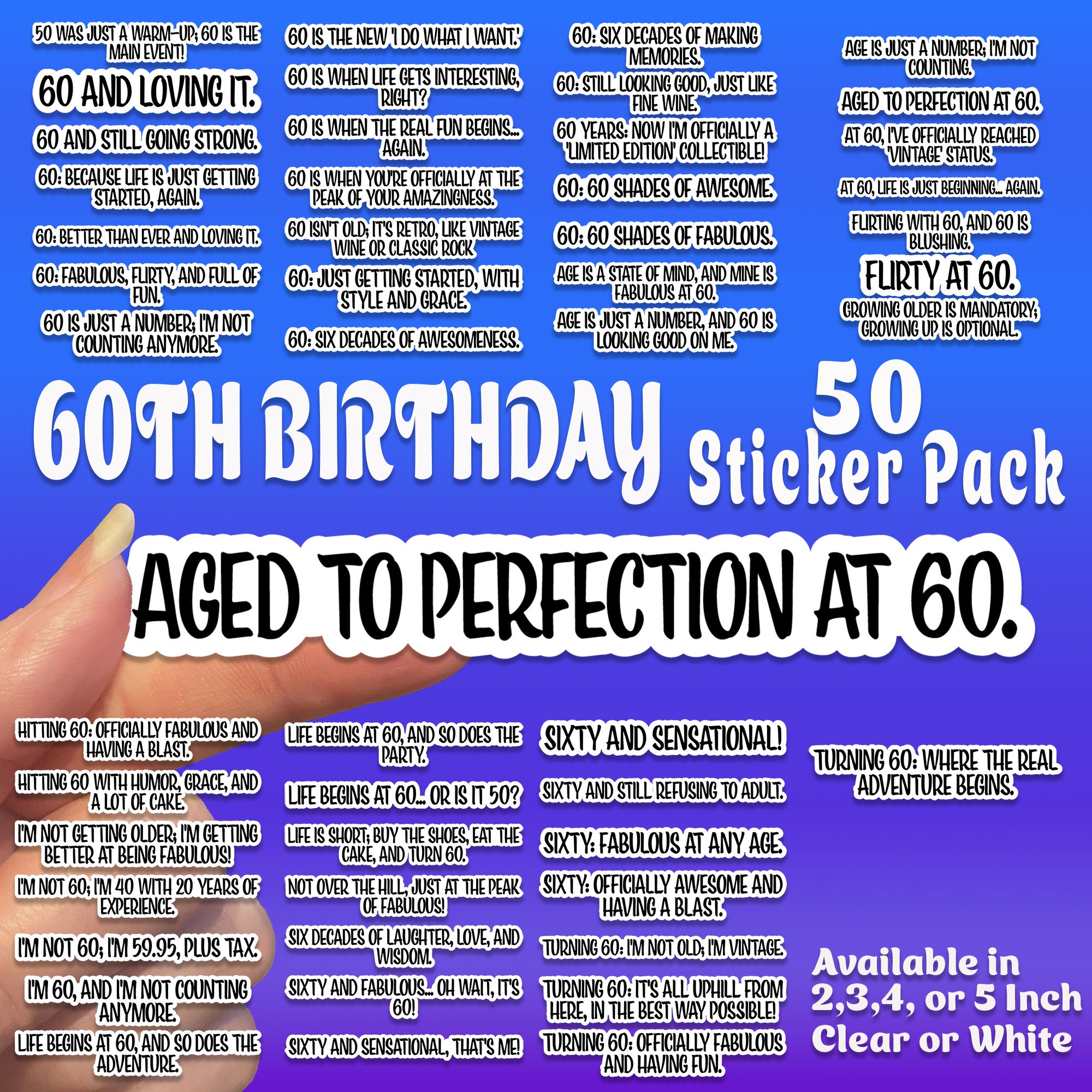 60th Birthday, Humor Stickers, Sticker Sheet, Funny Stickers, Sticker ...