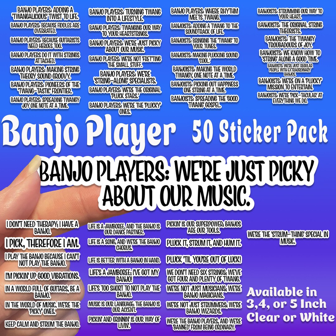 Banjo Player 50 Sticker Pack Decal for Tumbler, Laptop, Water-bottle ...