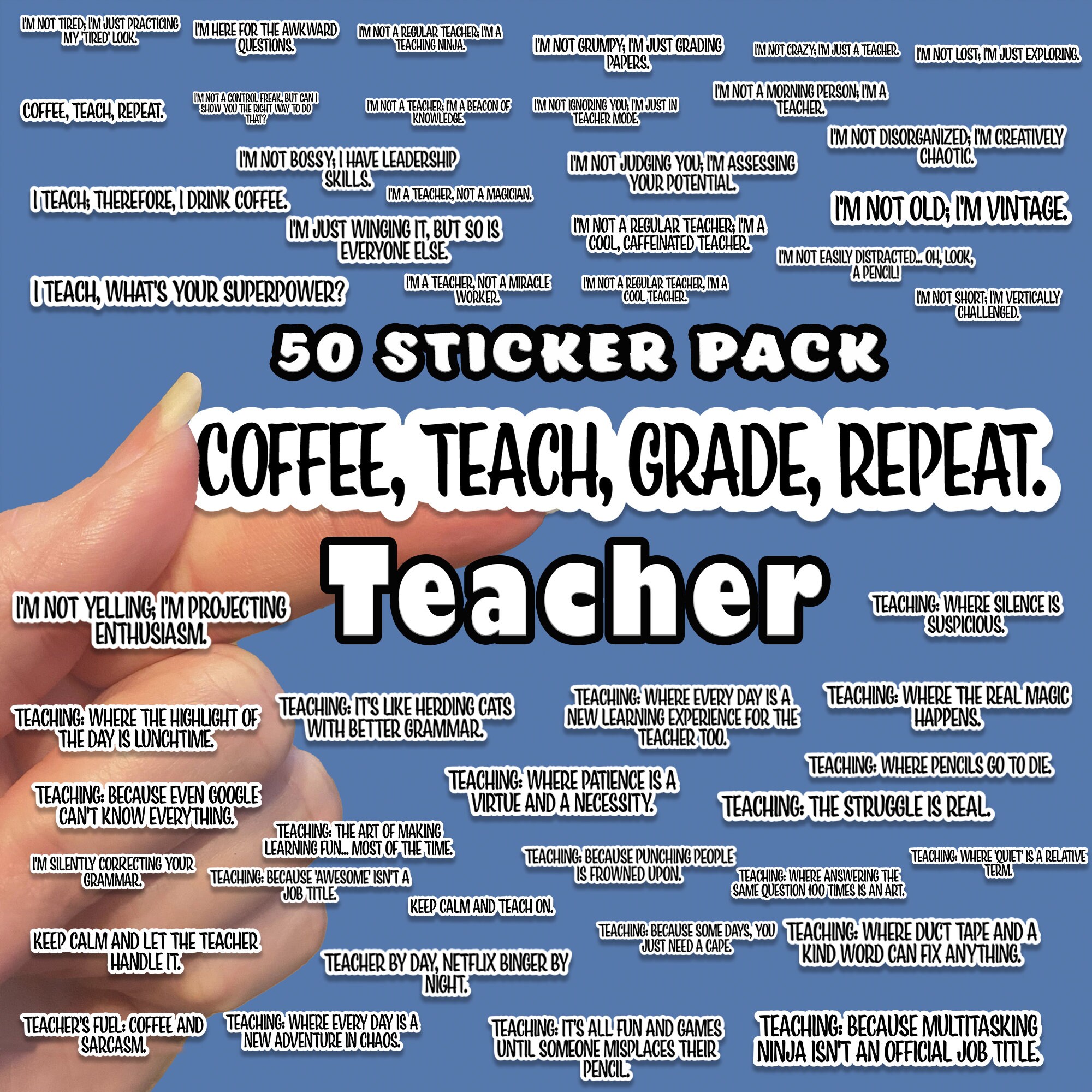 Teacher 50 Sticker Pack Decal for Tumbler, Laptop, Water-bottle, Hydro ...