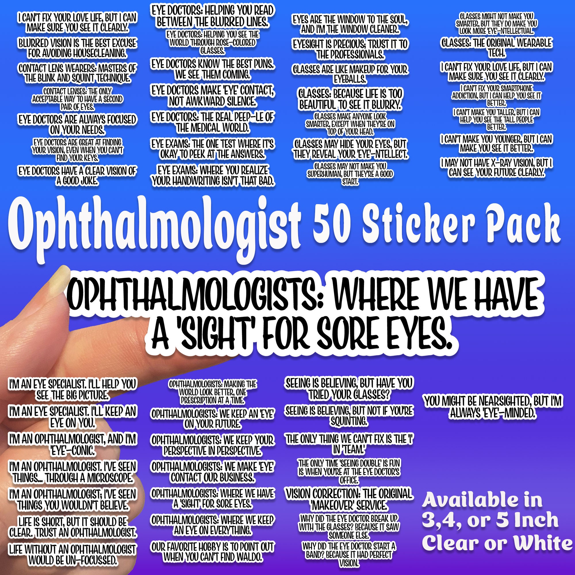 Ophthalmologist 50 Sticker Pack Decal for Tumbler, Laptop, Water-bottle ...