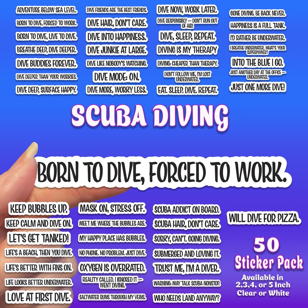Scuba Diving | Quote Sticker Pack | Printed Text Sticker | Dive Life ...