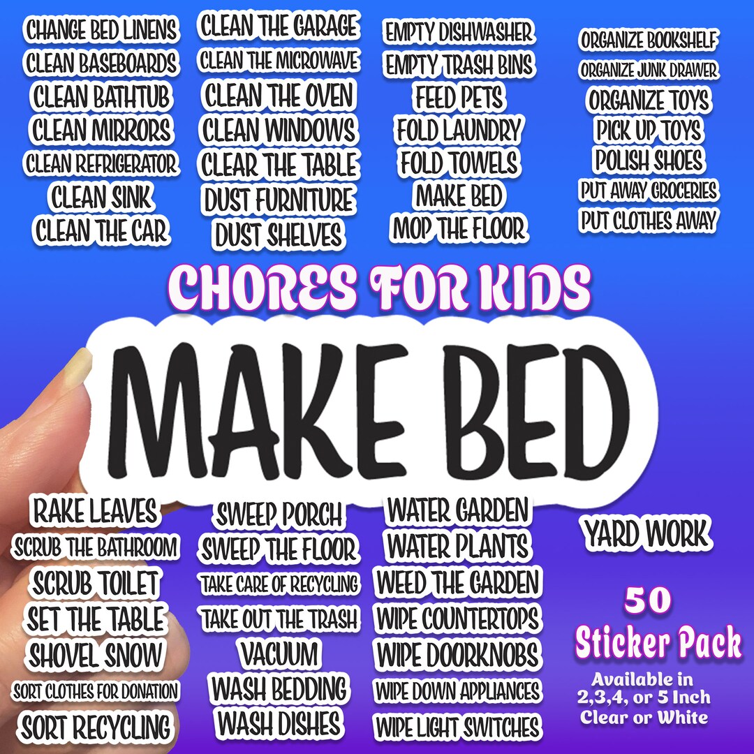 Chores for Kids Labels 50 Sticker Pack Cleaning Stickers Sticker Sheet ...