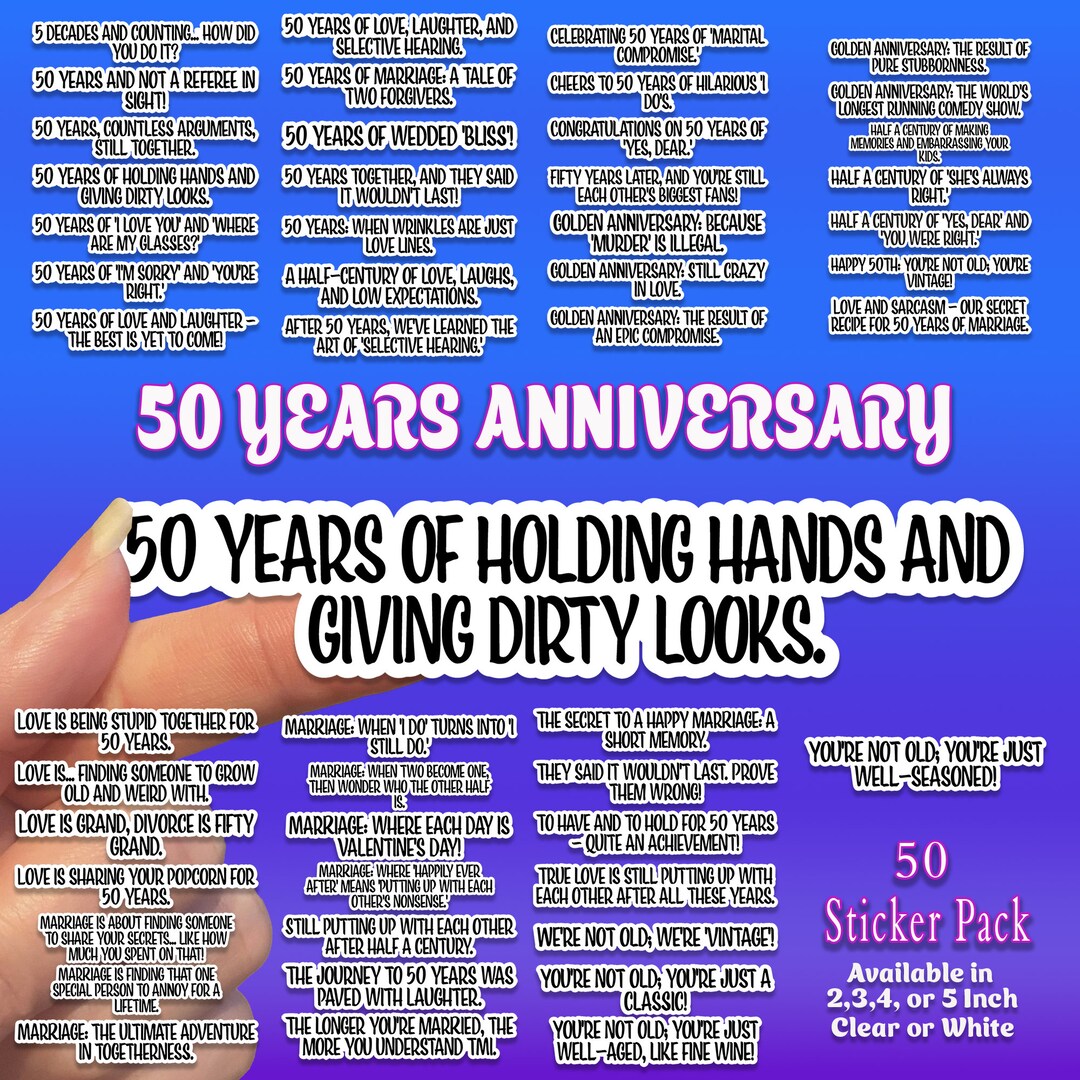 50 Years Anniversary 50 Sticker Pack Text Stickers Sticker Sheet Txt ...
