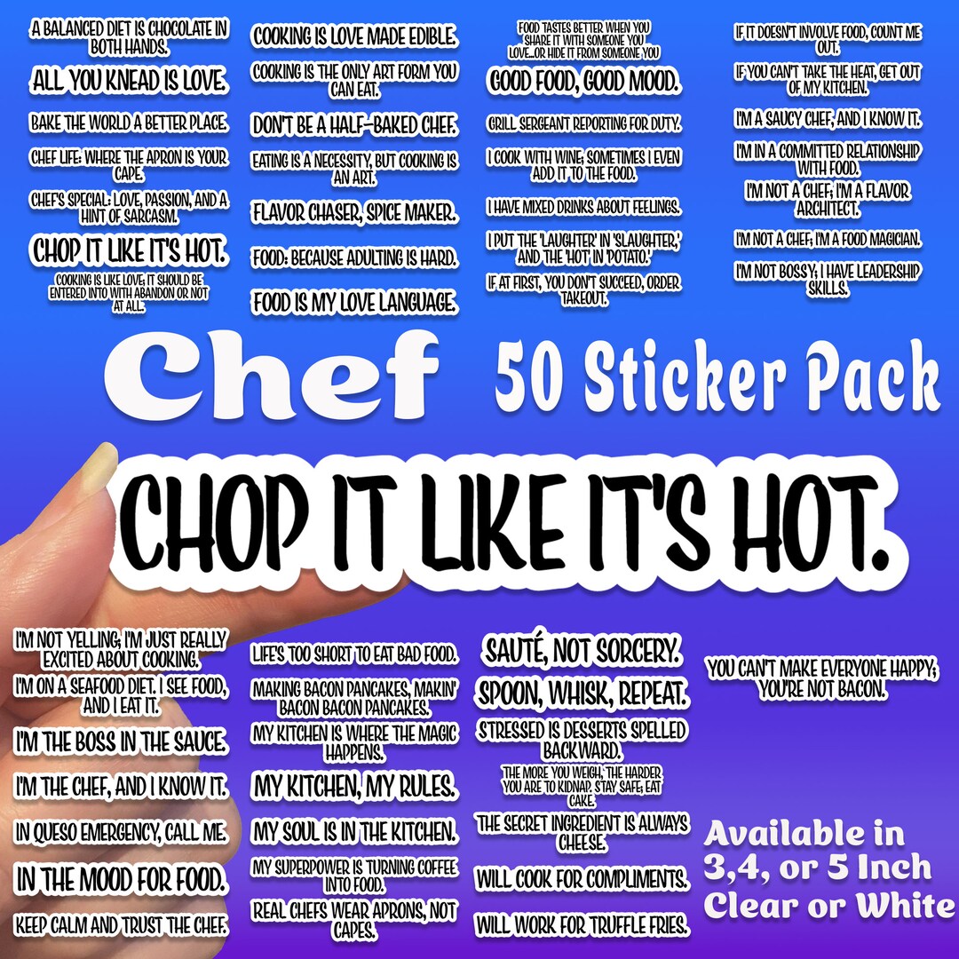 Chef, Baker, Cook 50 Sticker Pack Decal for Tumbler, Laptop, Water ...