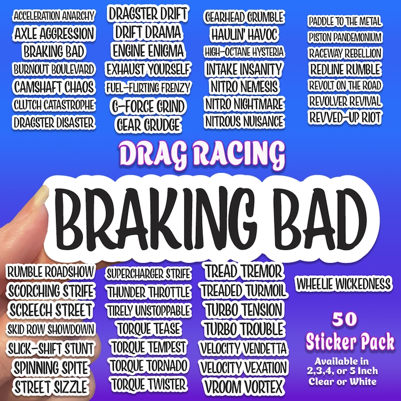 Drag Racing 50 Sticker Pack Text Stickers Txt Stickers Sticker Sheets ...