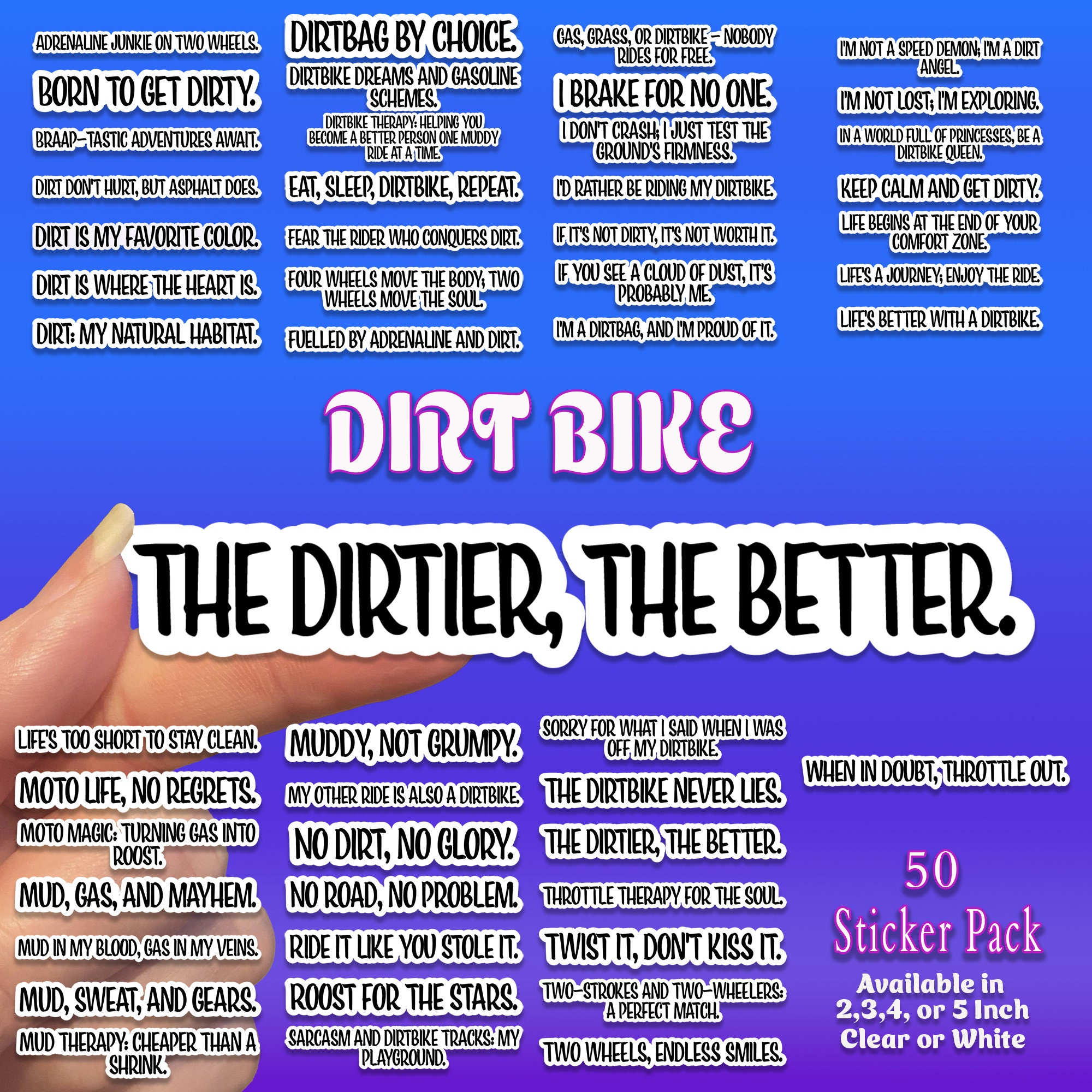 Dirt Bike 50 Sticker Pack Text Stickers Sticker Sheet Txt Stickers ...