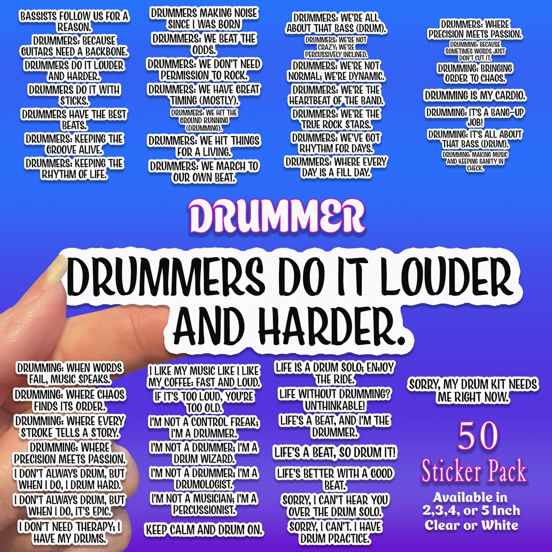 Drummer 50 Sticker Pack Decal for Tumbler, Laptop, Water-bottle, Hydro ...