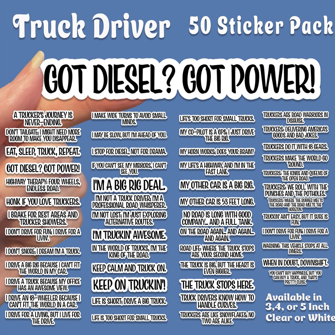 Truck Driver 50 Sticker Pack Decal for Tumbler, Laptop, Water-bottle ...