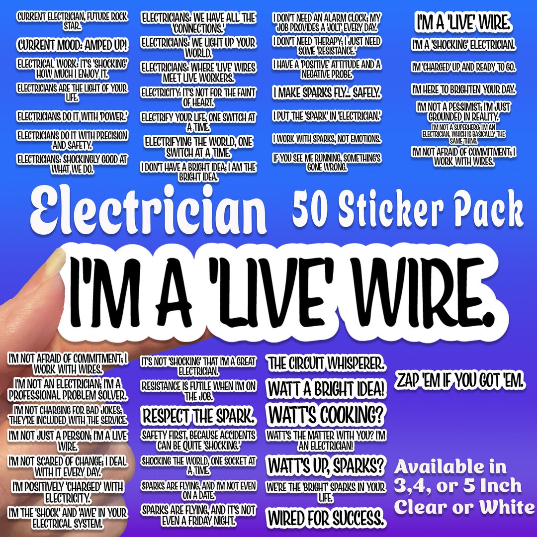 Electrician 50 Sticker Pack Decal for Tumbler, Laptop, Water-bottle ...