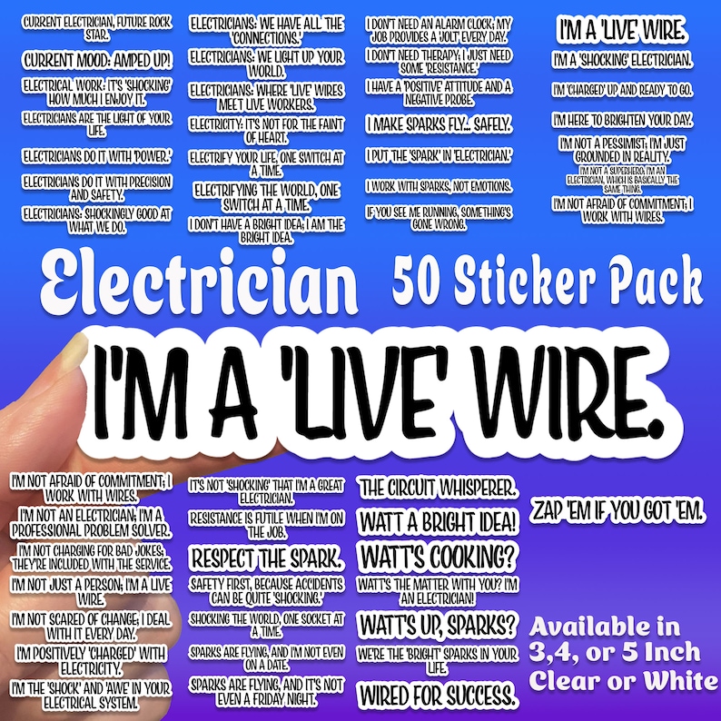 Electrician 50 Sticker Pack Decal for Tumbler, Laptop, Water-bottle ...