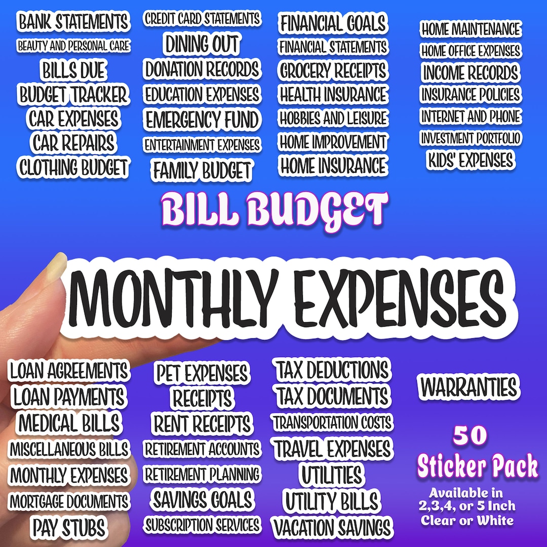 Bill Budget Organizing Labels 50 Sticker Pack Sticker Sheets Labels ...