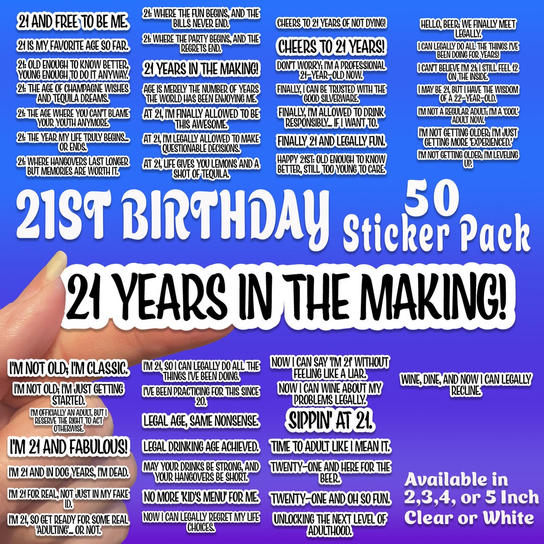 21st Birthday, Humor Stickers, Sticker Sheet, Text Planner Sticker, Txt ...