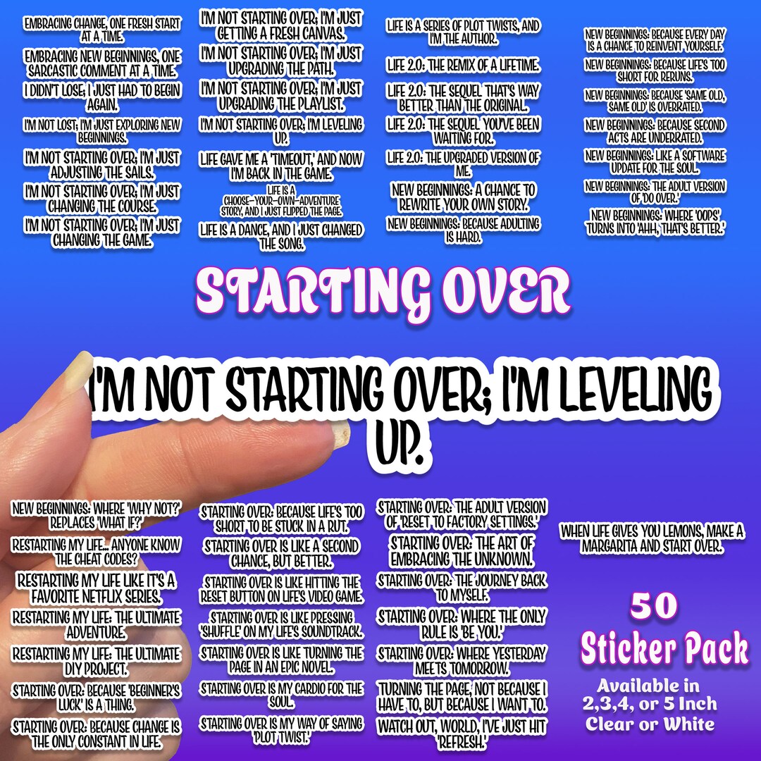 Starting Over 50 Sticker Pack Text Stickers Txt Stickers Sticker Sheet ...