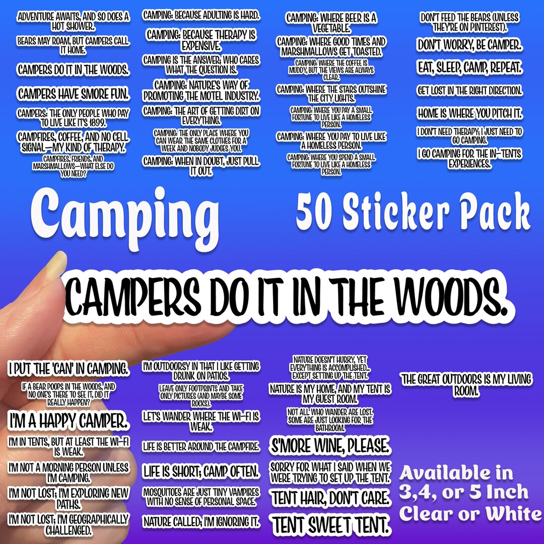 Camping 50 Sticker Pack Decal for Tumbler, Laptop, Water-bottle, Hydro ...
