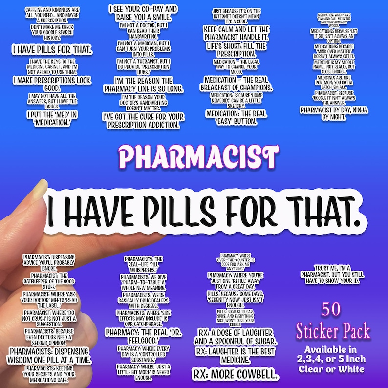Pharmacist Sticker Pack | Decal Funny Stickers for Tumbler, Laptop ...