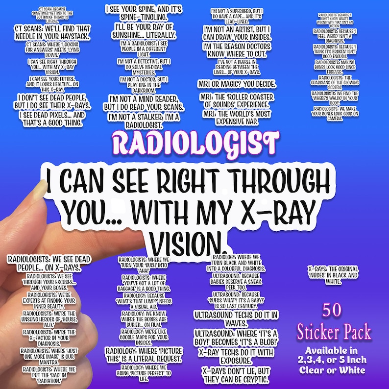 Radiologist X-ray 50 Sticker Pack Decal Funny Stickers for Tumbler ...