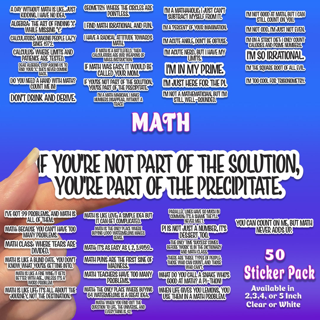 Math 50 Sticker Pack Text Stickers Txt Stickers Sticker Sheet Suitcase ...