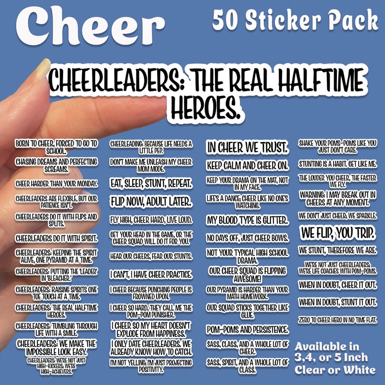 Cheer 50 Sticker Pack Decal for Tumbler, Laptop, Water-bottle, Hydro ...