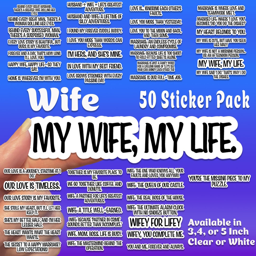 Wife 50 Sticker Pack Decal for Tumbler, Laptop, Water-bottle, Hydro ...