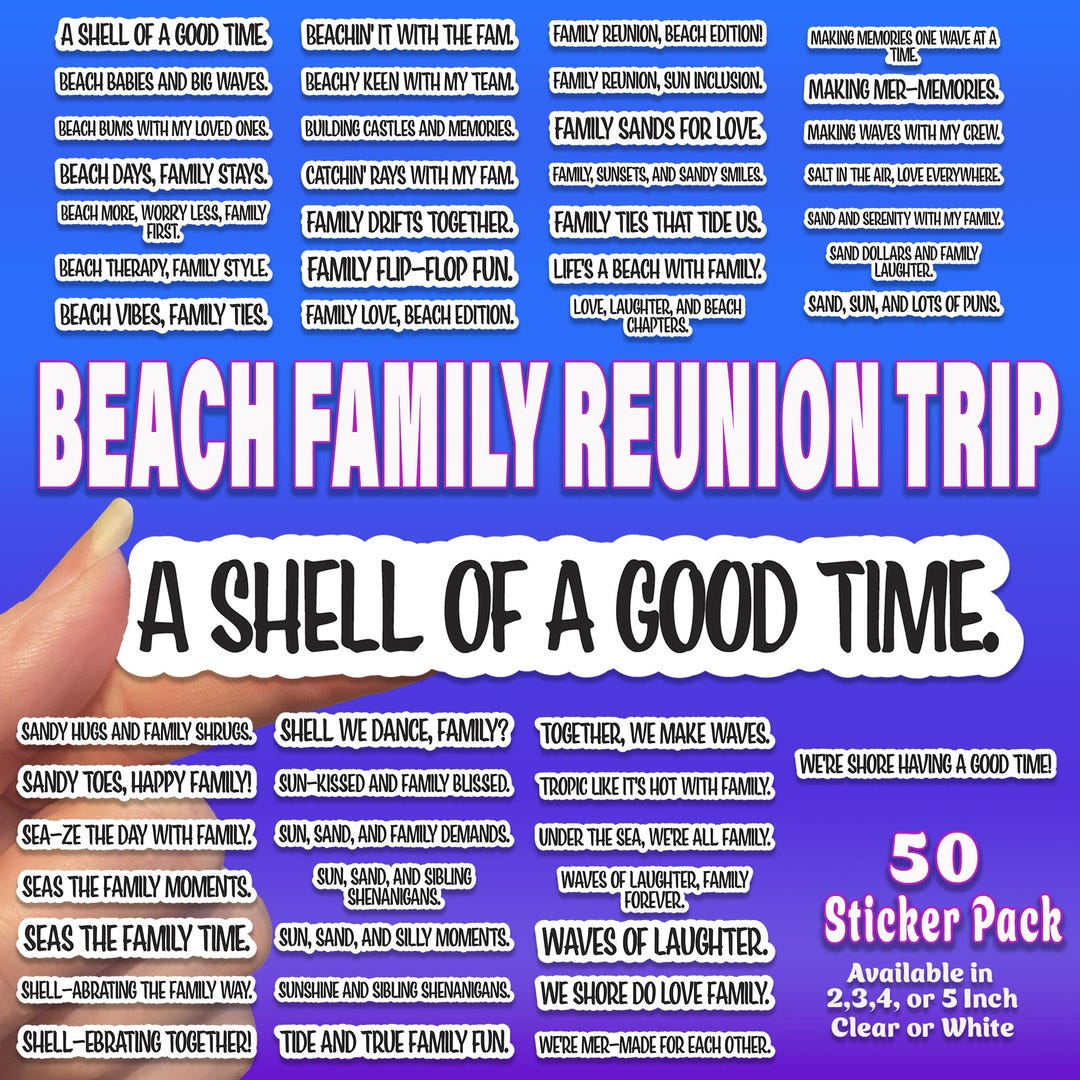 Beach Family Reunion Trip | Sticker Bundle Pack | Printed Text Sticker ...